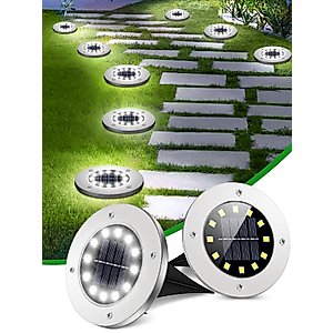 Kooboe Solar Ground Lights, 8 Packs 12 LED Solar Garden Lights Outdoor Waterproof Bright in - Solar Disk Lights for Pathway, Yard, Patio, Walkway, Christmas Decorations(Warm White)