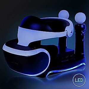 Skywin PSVR Stand - Charge, Showcase, and Display Your PS VR Headset and Processor - Compatible with Playstation PSVR - Showcase and Move Controller Charging Station
