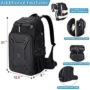 Endurax Large Camera Backpack Drone Hardshell for DSLR and DJI Phantom 3/4, Mavic Pro, Mavic Air with Waterproof Rain Cover and Cutomizable Dividers