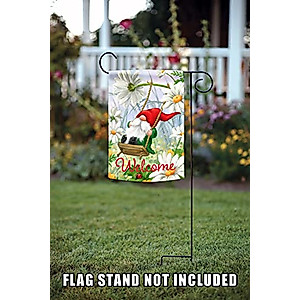 Toland Home Garden 1112626 Welcome Swing Gnome Spring Flag 12x18 Inch Double Sided Spring Garden Flag for Outdoor House Daisy Flag Yard Decoration
