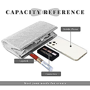 Ynport Women’s Evening Handbags Silver Rhinestone Evening Clutch Crystal Wedding Party Formal Shoulder Bag Purse for Bride