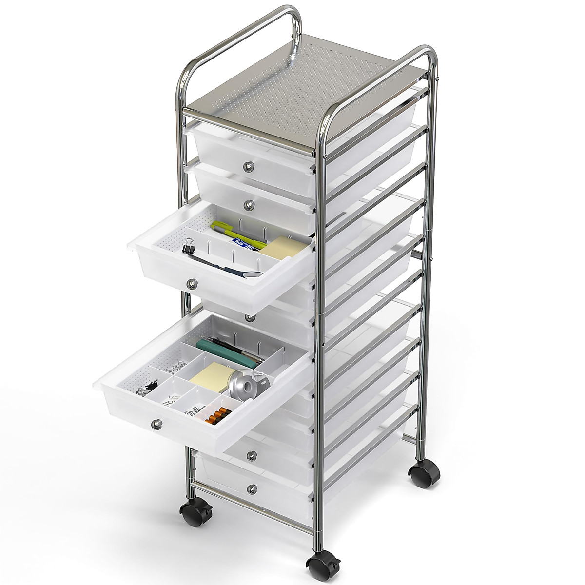 Simple Houseware Drawer Organizer Tray with 9 Adjustable Compartments, White