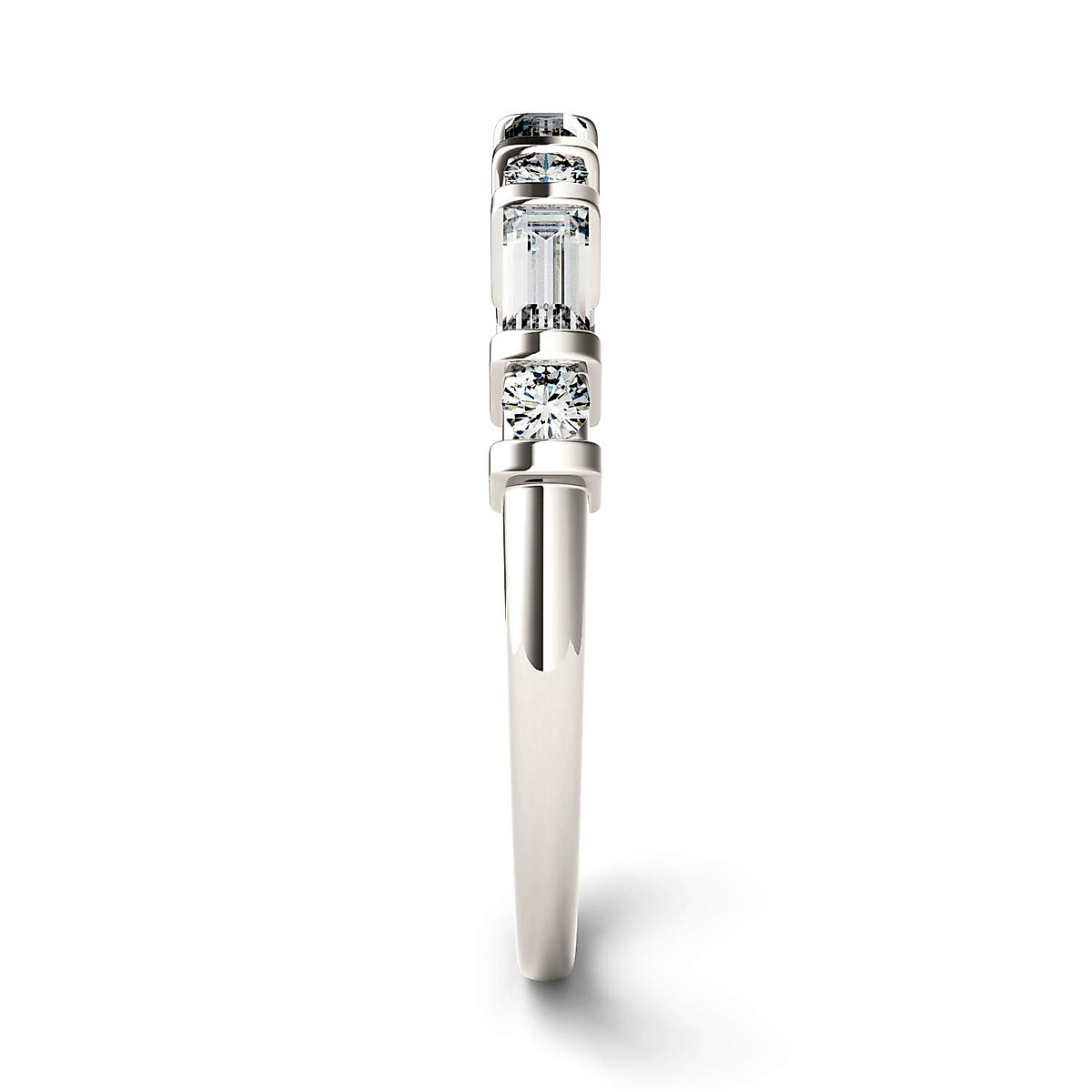 14K White Gold Moissanite by Charles & Colvard 4x2mm Step Cut Baguette Wedding Band-size 5 0.47cttw DEW