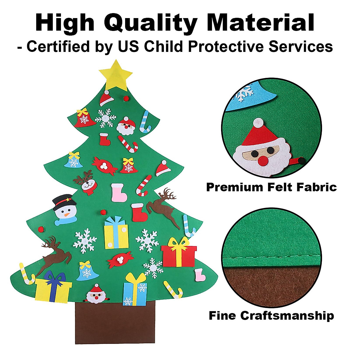 4FT DIY Felt Christmas Tree Set with 36pcs Ornaments - Wall Hanging Felt Xmas Tree for Kids Toddlers Christmas New Year Gift Decorations Party Supplier