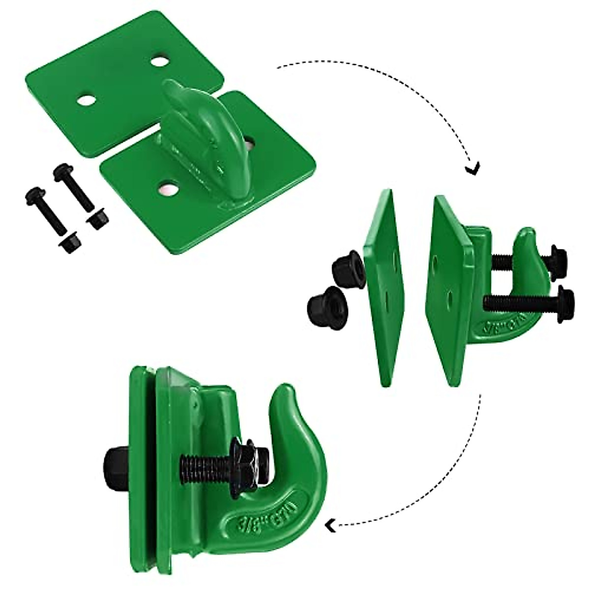 2 Pack 3/8" Tractor Bucket Grab Hook, G70 Forged Steel Bolt On Grab Hook for Tractor Bucket, Heavy Duty Tow Hook with Backer Plate Available Work Well for Loader Buckets, Truck RV, UTV (Green)