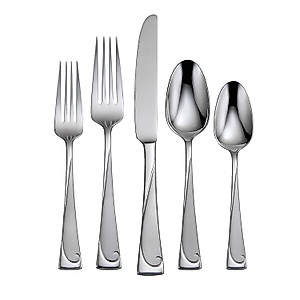 Oneida Script 45 Piece Everyday Flatware Set, 6.35 LB, Metallic
