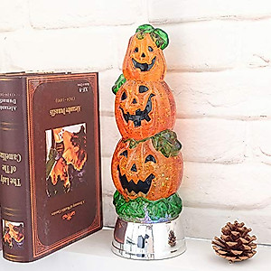 Eldnacele Halloween Pumpkin Light Snow Globe Lighted Lamp with 6H Timer, Battery Operated Spinning Water Glittering Swirling Tornado Lights Tabletop Halloween Decoration Celebration Parties
