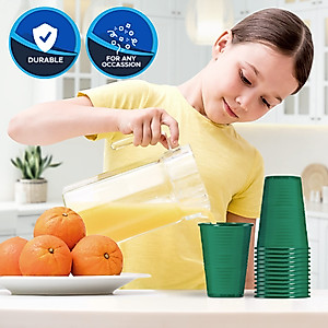 PAMI Colorful 7oz Plastic Party Cups [Pack of 100] - Disposable Drinking Glasses Bulk- BPA-Free Colored Cups For Iced Tea, Jello, Punch, Cocktails, Shots & Cold Drinks- Throw-Away Green Plastic Cups