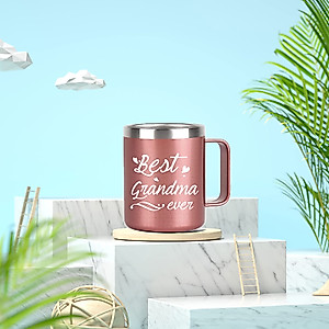 Mother’s Day Gifts for Grandma, Best Grandma Ever Cup, Best Grandma Ever Stainless Steel Insulated Mug with Handle, Birthday Mothers Day Gifts for Grandma from Granddaughter Grandson Grandkids 12OZ