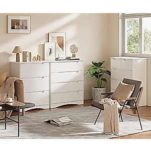 Gizoon 4 Drawer Dresser, White Chest of Drawers with Large Storage Capacity, Bedroom Dressers and Organizer with Embedded Handles and Sturdy Anti-tripping Device for Office, Living Room, Hallway