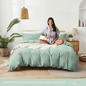 ALAZURIA King Size Duvet Cover - 3 Piece Bedding Set (1 Duvet Cover & 2 Pillow Shams) Soft Double Brushed Comforter Cover w/Zipper Closure & Corner Ties - No Comforter (104" X 90", Sage Green)