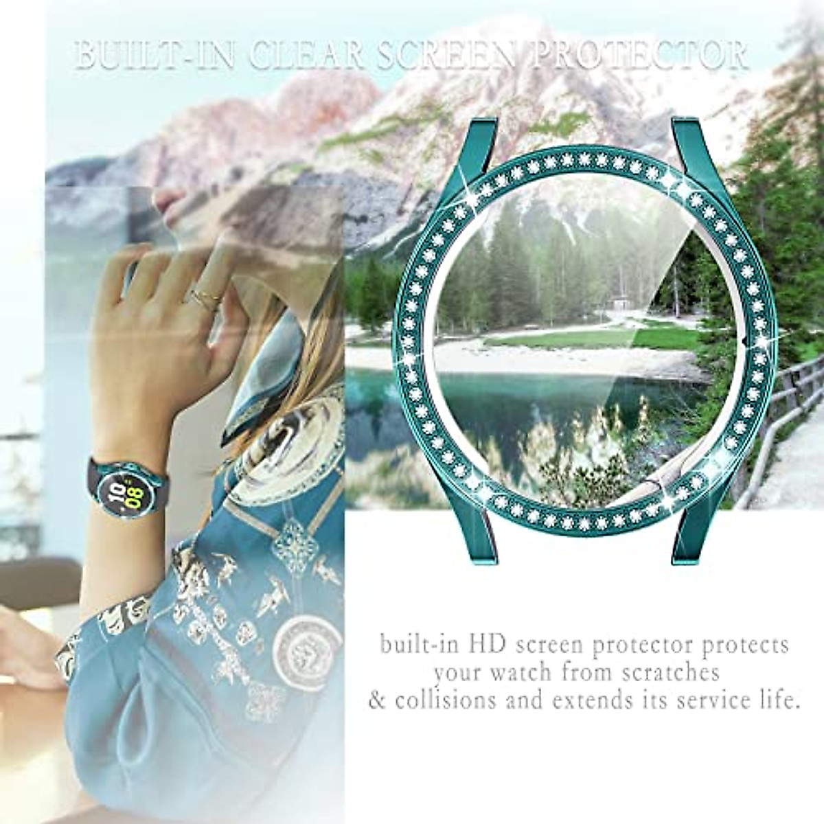 9Pack Cases Compatible with Samsung Galaxy Watch FE 40mm 2024/Watch 5 40mm/Watch 4 40mm Screen Protector, Soft Face Cover + Bling Diamonds Full Protective Bumper Galaxy Watch 5/4/FE 40mm Accessories