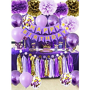 Purple Gold Birthday Party Decorations Qian's Party Purple Gold Confetti Balloons Happy Birthday Banner Purple Gold Birthday Party Supplies for Women's 20th/30th/40th/50th Birthday Party Decorations