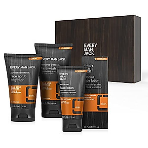 Every Man Jack Oil and Acne Defense Skin Care Set -Three Full-Size, Fragrance Free Skin Care Essentials For a Complete Routine - Activated Charcoal Face Wash, Activated Charcoal Face Scrub, and Mattifying Face Lotion