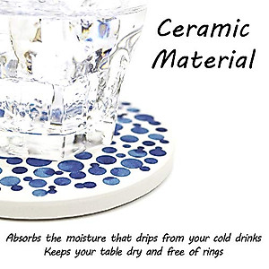 AD Set of 6 Coasters for Drinks Absorbing Round Ceramic Stone Coaster with Cork Base,Tabletop Protection Mat for Mugs and Cups,Office,Kitchen (Indigo Blue)