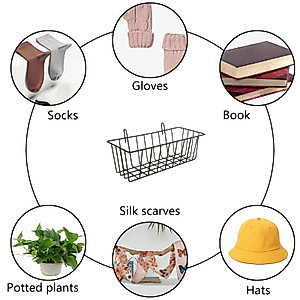 Oungy 10 PCS Wire Baskets Wall Grid Panel Hanging Wire Basket Hanging Wall Baskets No Drilling Wall Hanging Baskets Grid Wall Storage Basket for Kitchen Bathroom Home Decor Supplies, Black