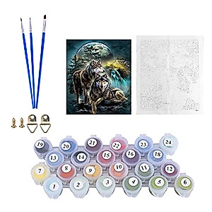 Kimily Moon Wolf DIY Paint by Numbers for Adults Kids Wolf Animal Paint by Numbers DIY Painting Wolves Moon Acrylic Paint by Numbers Moon Painting Kit Home Wall Living Room Bedroom Decor Moon Wolves