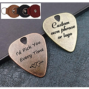 JUPPE Bronze Guitar Picks & Bass Picks, I'd Pick You Every Time Guitar Pick With Leather Case Birthday Music Gifts For Him Her or Couples (I'd Pick You Every Time)