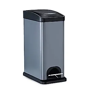 8 Liter Trash Can,Carbon Steel Garbage Can with Lid and Plastic Inner Bucket for Bathroom (Gray)