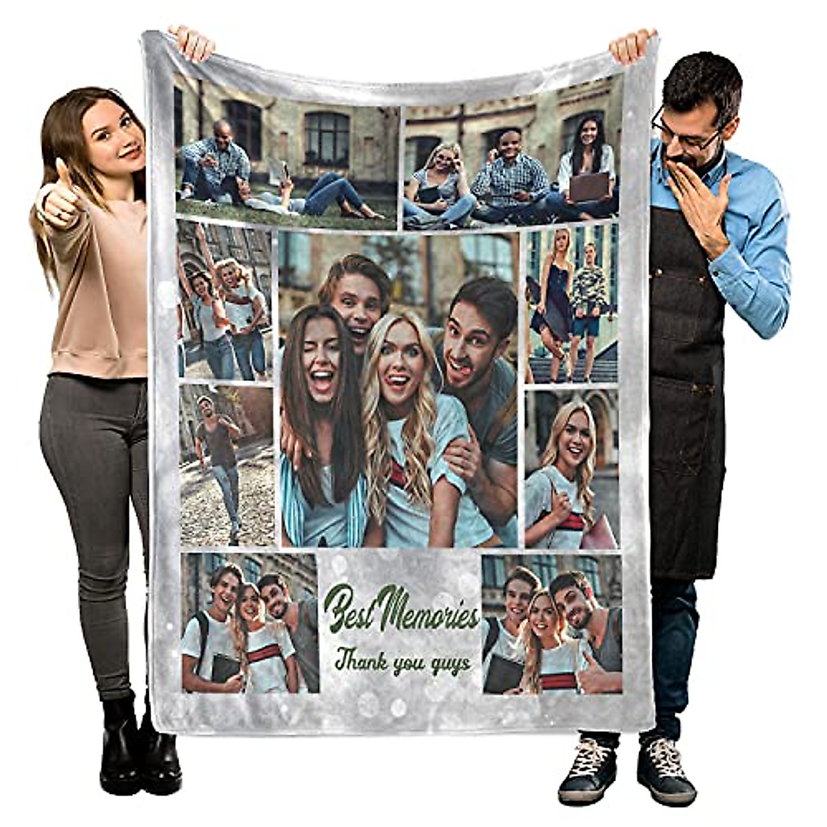 Custom Blanket for Friends, Customized Throw Blankets with Pictures for Family, Best friends, Lover or Wife Memories, Personalized Flannel Blanket with photo as a gift. (9 Photos, 32”X 48“(80X120cm))