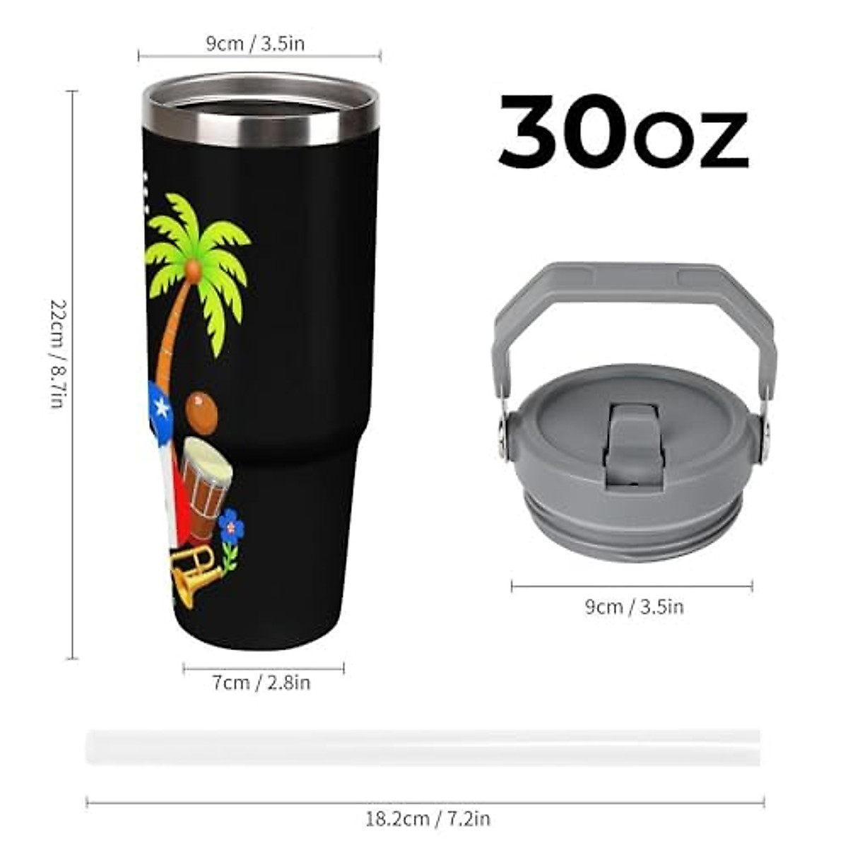 Chef Frog Porto Rico (4) 30 OZ Insulated Tumblers with Handle And Straw Leakproof Vacuum Insulated Stainless Steel Water Bottle for Car Fishing Travel