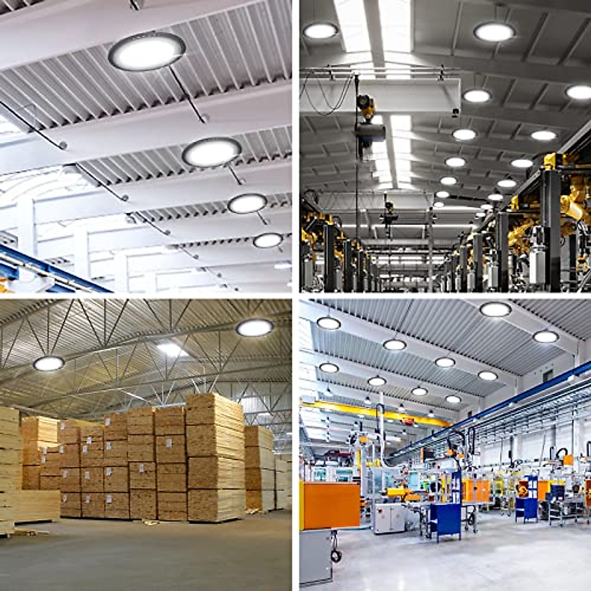 Super Bright UFO LED High Bay Light 150W 22500LM (150LM/W) for Shop/Garage/Barn/Warehouse/Factory/Gym, Daylight White 6000K-6500K, Alternative to 300W MH/HPS, 40in Cable, Safe Rope, IP65 (watts, 150)