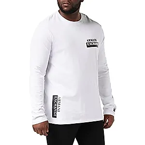 A|X ARMANI EXCHANGE Men's Contrast PU Logo Long Sleeve T-Shirt, White, XXL