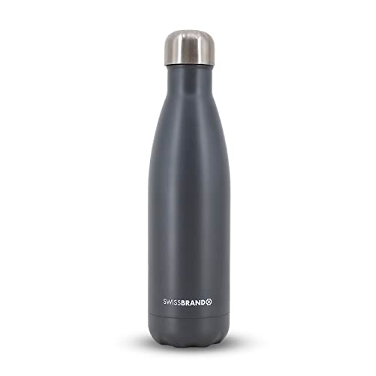 Swissbrand Fiji Stainless Steel Vacuum-Insulated Water Bottle, 16 Ounce, Dark Gray
