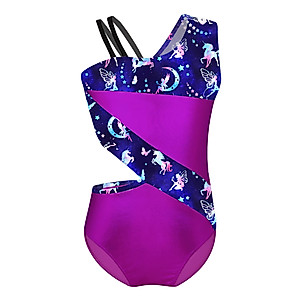 TiaoBug Kids Girls Ballet Dance Gymnastics Leotard Shiny Metallic Unitard One Piece Bodysuit Dance Wear Purple 8 Years