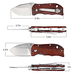 EZKIT Folding Pocket Knife, EDC Knife, 8Cr13MoV Steel, Easy One Hand Open, Wood Handle, Deep Pocket Clip, Blade Length 2.7inch
