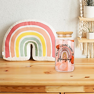 Whaline You Are Nothing Short of Amazing Mug 16oz Boho Rainbow Teacher Inspirational Beer Can Glass with Lid and Straw Iced Coffee Cup for Tea Water Wine Teacher's Day Christmas