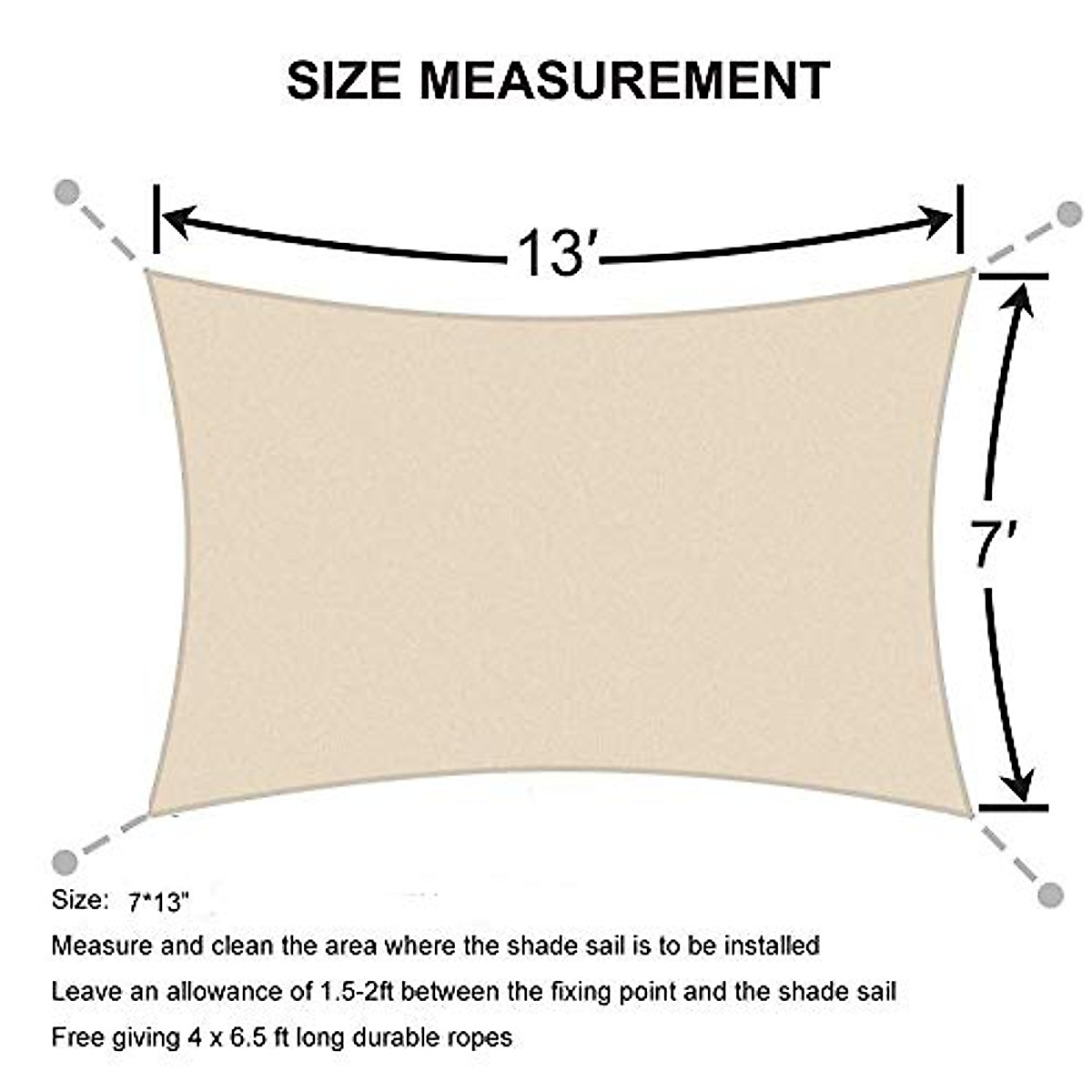 OYE HOYE Sun Shade Sail 7'x 13' Beige Rectangle Patio Canopy, UV Block Waterproof Polyester Shade tarp for Patio Awning Garden Backyard Shades Playground Lawn Sand Outdoor Activities