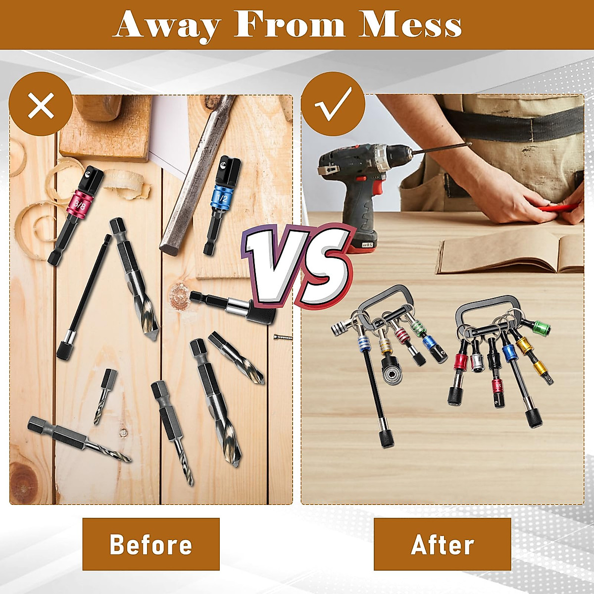 Anglekai 18PCS Bit Holder Cool Gadgets, 11PCS Drill Bit Holder Keychain/ 3PCS Impact Drill Bit Sockets Adapter/ 3PCS 1/4’’ Quick Hex Shank/ 105°Right Angle Drill Driver 1/4’’Hex Shank Screwdriver Bit