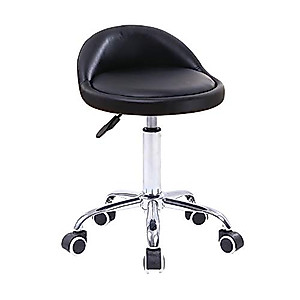 KKTONER PU Leather Round Rolling Stool with Back Rest Height Adjustable Swivel Drafting Work SPA Task Chair with Wheels Black