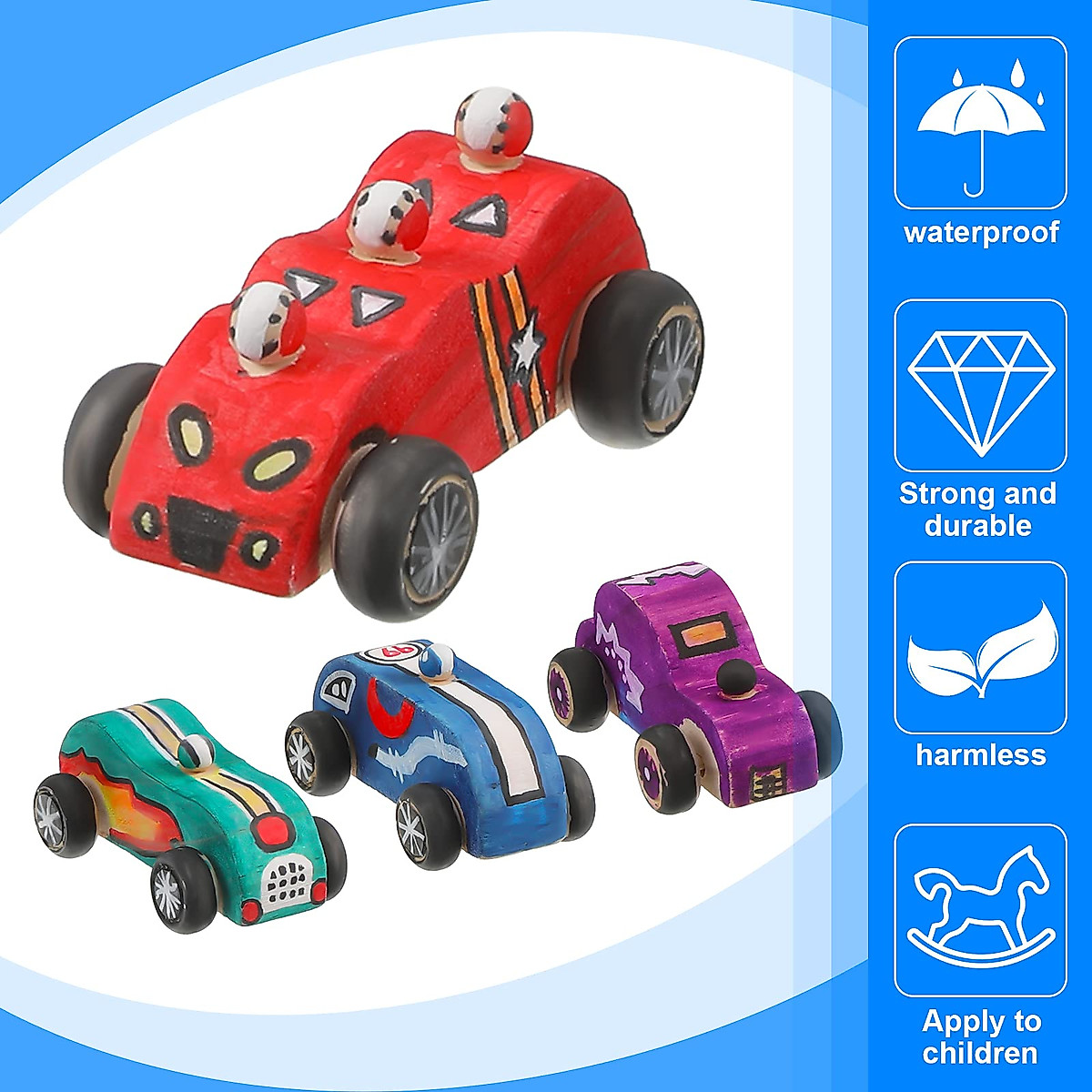 Zhanmai 6 Pcs Wooden Toy Cars to Paint Wood DIY Car Toys Unfinished Wood Race Cars Bulk Paintable Wooden Cars Crafts for Home Activities Easy Woodworking and Family Time Set