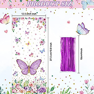 100 Pcs Butterflies Cellophane Treat Bags Plastic Butterfly Party Favors Watercolor Butterfly Cello Candy Bag with 100 Twist Ties for Butterfly Theme Baby Shower Girl Birthday Party Supplies (Purple)