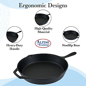 Alpine Cuisine Pre-seasoned Cast Iron Frypan 10-Inch - Black Cast Iron Frypan - Durable, Heavy Duty Cooking Pans - Multipurpose Use Kitchen Pans