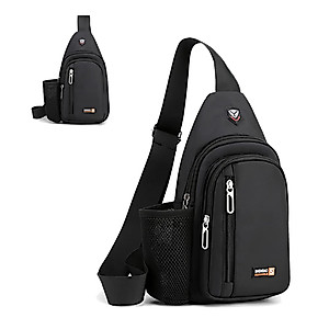 Yerchic Small Sling Bag Men Women Shoulder Backpack Mini Cross Body Chest Sling Backpack with Water Bottle Holder Travel Hiking Casual Daypack, Black