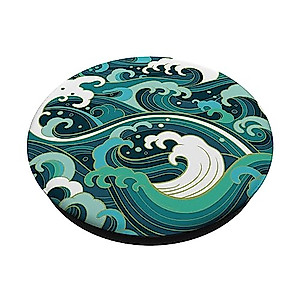 Ocean Wave Surf Beach Tropical Blue Teal Green Japanese Art PopSockets Swappable PopGrip