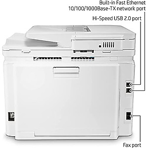 HP Color Laserjet Pro MFP M283cdw All-in-One Wireless Laser Printer, White - Print Scan Copy Fax - 22 ppm, 600 x 600 dpi, 8.5 x 14, 50-Sheet ADF, Auto Duplex Printing, Ethernet, Cbmoun Printer_Cable