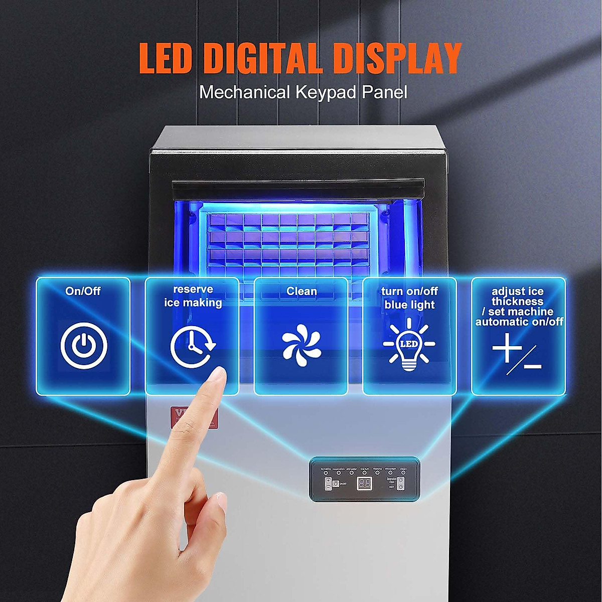 VEVOR Commercial Ice Maker Machine, 80lbs/24H Ice Maker Machine with 27.5lbs Storage Capacity, 40 Ice Cubes in 12-15 Minutes, LED Digital Display Commercial Ice Maker for Bar Home Office Restaurant