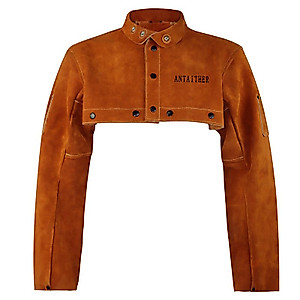 ANTAITHER Split Cowhide Leather Welding Cape Sleeve - Superior Heat & Flame Resistance for Heavy-Duty Protection (M)