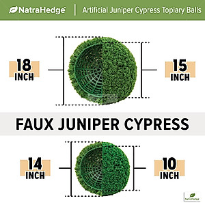 NatraHedge Artificial Topiary Ball Set - Faux Foliage Balls for Garden, Wedding, Home Décor, and Backyard (15" x 15", Juniper Cypress - 2 Pack)
