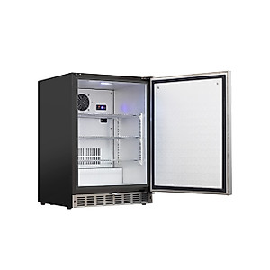 HCK 24 Inch Outdoor Refrigerator, Undercounter Refrigerators with Stainless Steel Door, 161 Can Beverage Fridge for Home Bar, Kitchen, Patio, Outdoor, and Commercial Use - 5.12 Cu.Ft
