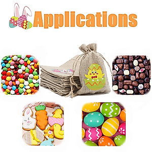 DERAYEE 36Pcs Easter Burlap Bags with Drawstring, Jute Linen Gift Bags Bunny Eggs Goodie Candy Bags for Kids Easter Party Favors