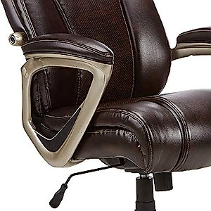 Amazon Basics Big & Tall Executive Computer Desk Chair with Lumbar Support, Adjustable Height and Tilt, 350Lb Capacity, Brown with Pewter Finish