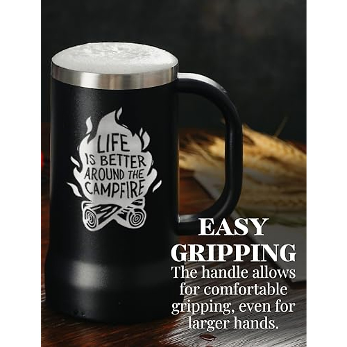 Onebttl Camping Gifts for Men, Camper, Camping Lovers - Life Is Better Around The Camp Fire 24oz Stainless Steel Beer Mug 24oz Beer Stein
