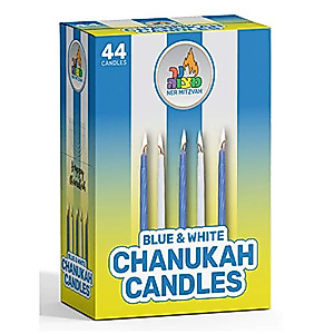 Ner Mitzvah Hanukkah Candles - Blue and White Chanukah Candle - Premium Quality Wax - 44pk. for All 8 Nights of Hanukkah