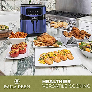 Paula Deen Stainless Steel 10 QT Digital Air Fryer (1700 Watts), LED Display, 10 Preset Cooking Functions, Ceramic Non-Stick Coating, Auto Shut-Off, 50 Recipes (Blue Stainless)
