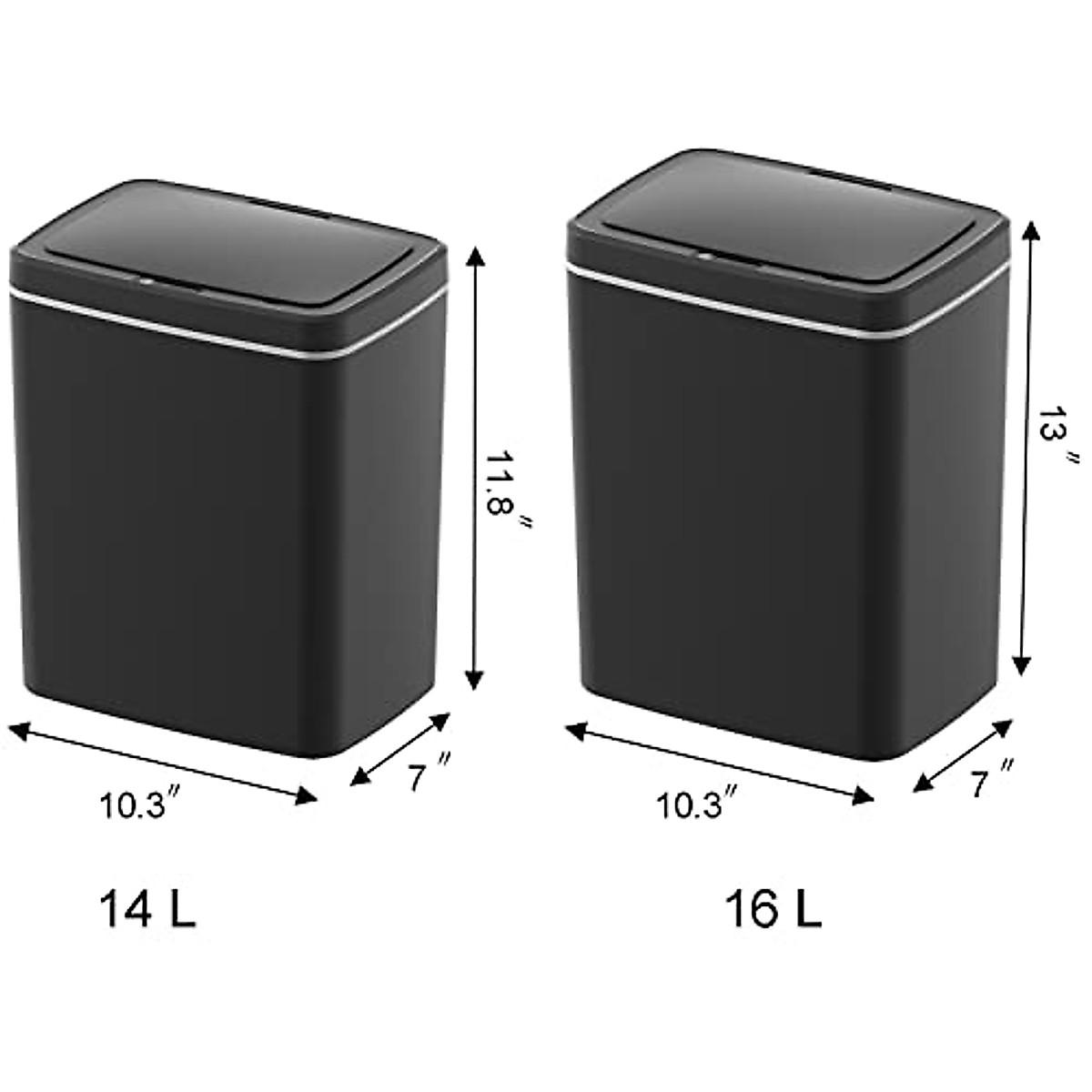 Sooyee Bathroom Trash Can with Lid, 4.2 Gallon Slim Smart Trash Can, Small Plastic Trash Bin, 16 L Narrow Plastic Trash Can Waste Basket for Bedroom, Bathroom, Kitchen, Office,Black